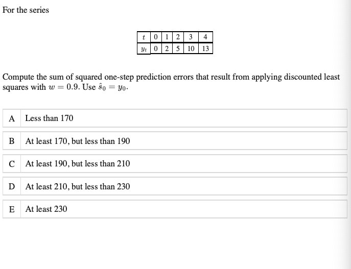 Solved For the series Compute the sum of squared one-step | Chegg.com