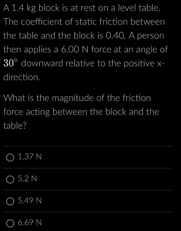 Solved A 1.4kg ﻿block is at rest on a level table.The | Chegg.com