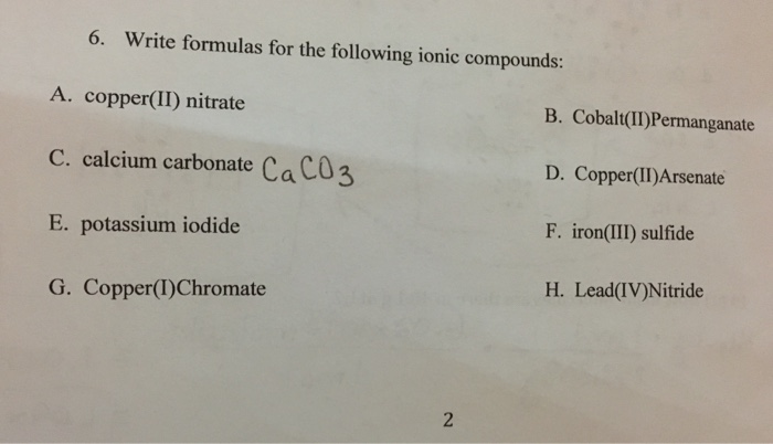 Solved 6. Write formulas for the following ionic compounds: | Chegg.com