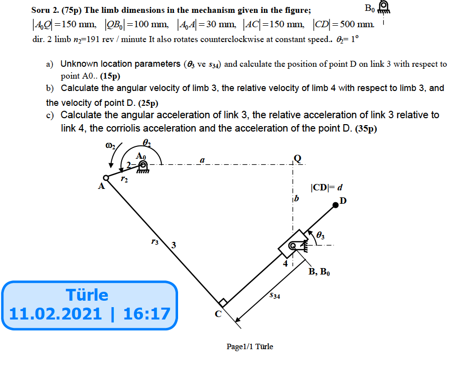 Solved 1938 Soru 2. (75p) The limb dimensions in the | Chegg.com
