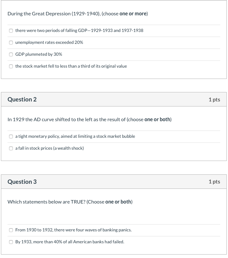 Solved During the Great Depression (1929-1940), (choose one | Chegg.com