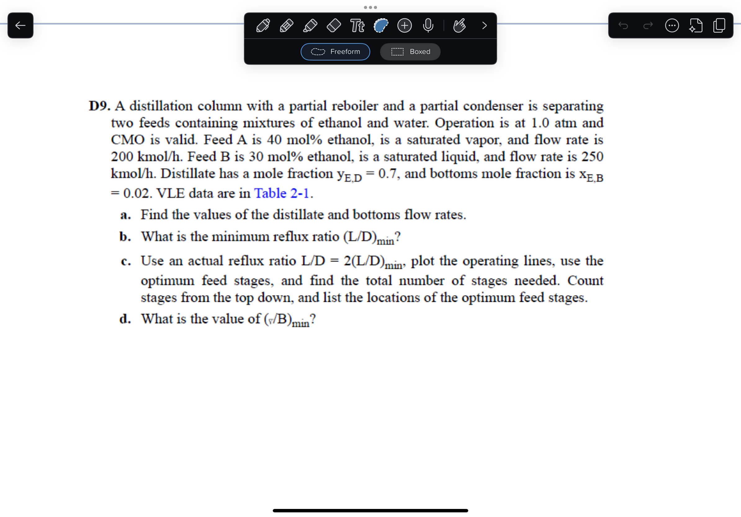 Solved D9. ﻿A distillation column with a partial reboiler | Chegg.com