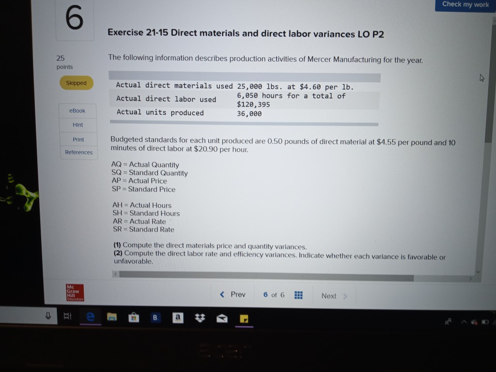 Solved Check my work Exercise 21-15 Direct materials and | Chegg.com
