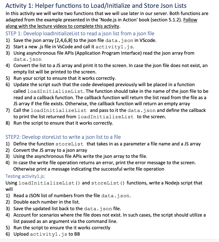 Solved Activity 1: Helper functions to Load/Initialize and | Chegg.com