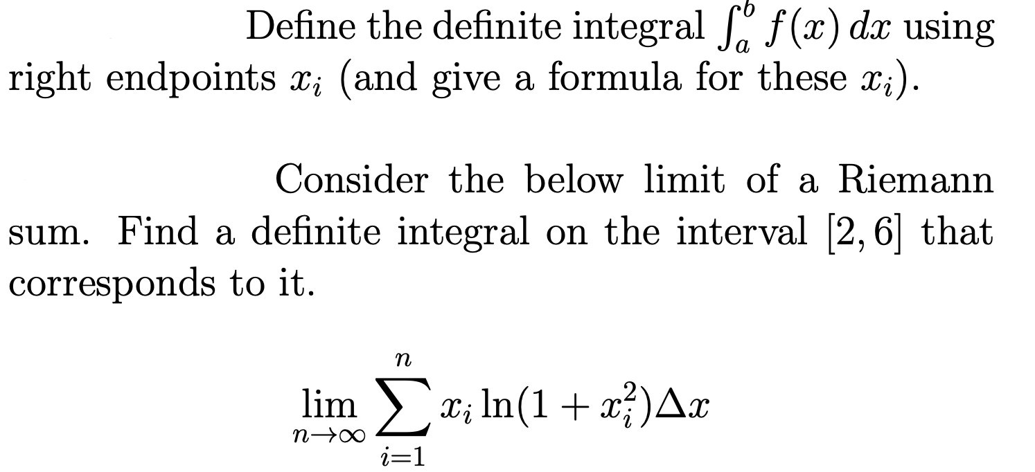 Solved Define the definite integral ∫abf(x)dx using right | Chegg.com