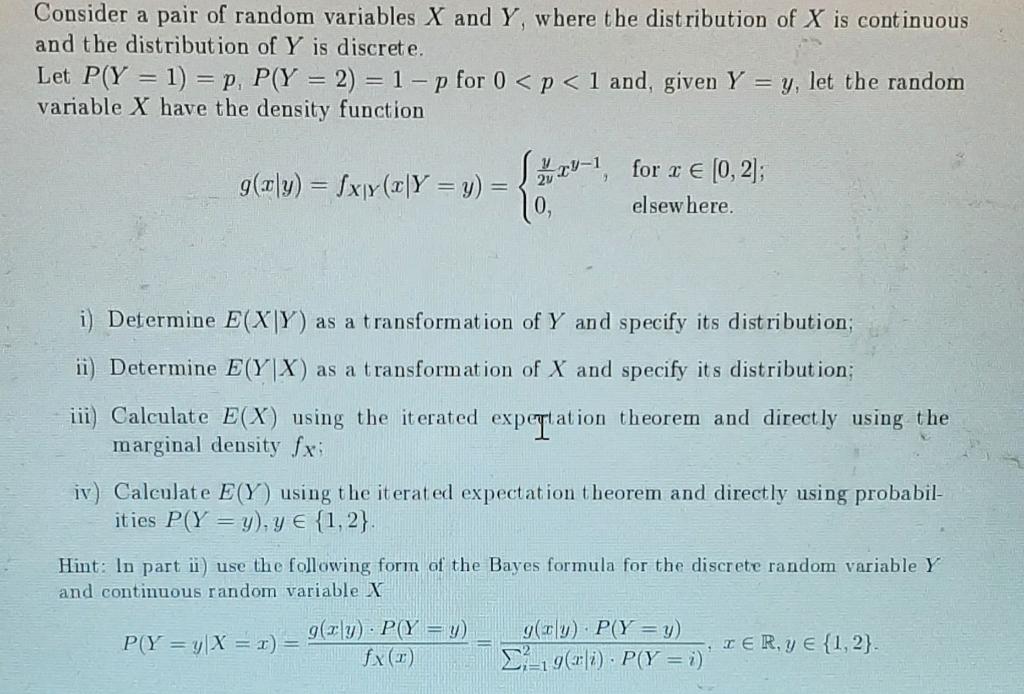 Solved Consider a pair of random variables X and Y, where | Chegg.com