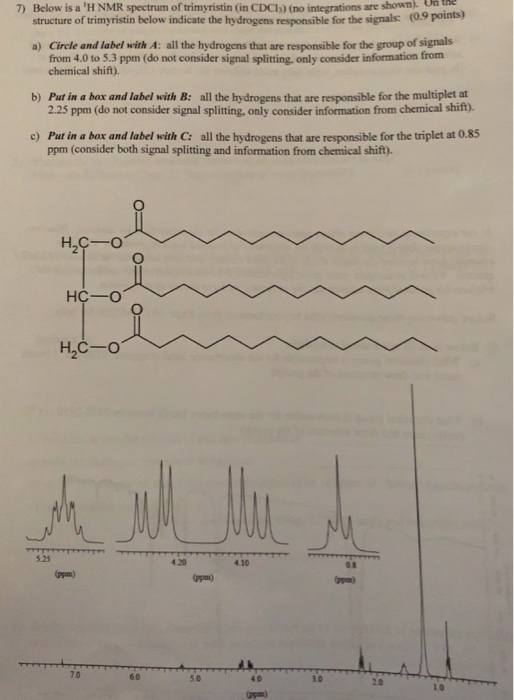 7) Below is a 'H NMR spectrum of trimyristin (in | Chegg.com