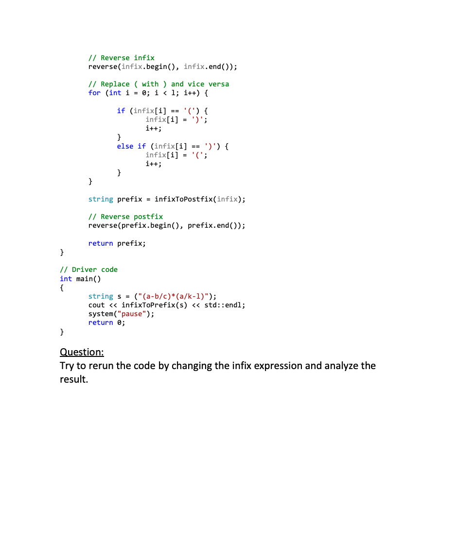 Lab Exercise Below are codes that convert from infix | Chegg.com