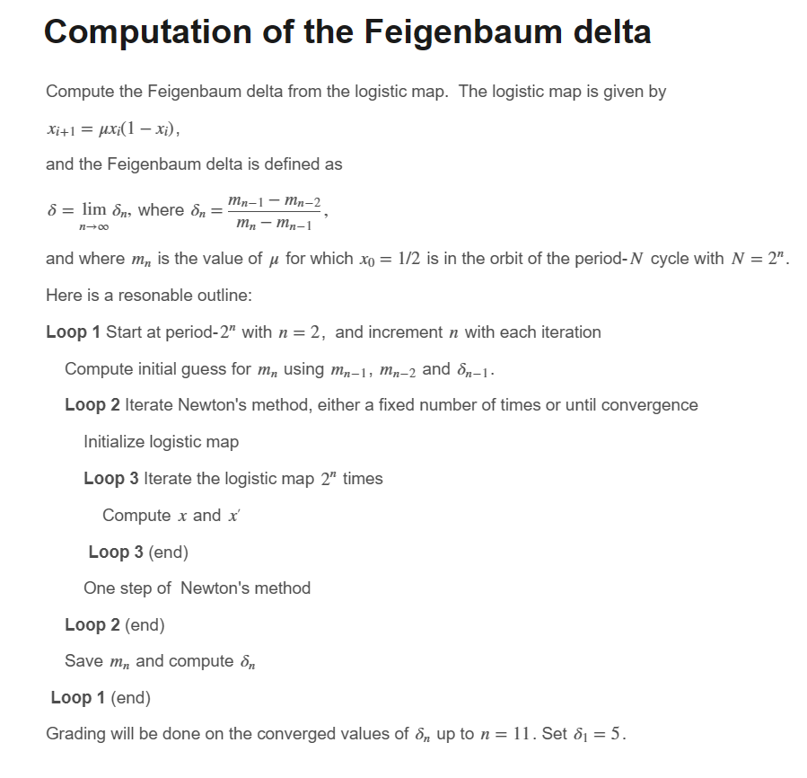 Solved Computation of the Feigenbaum delta Compute the | Chegg.com