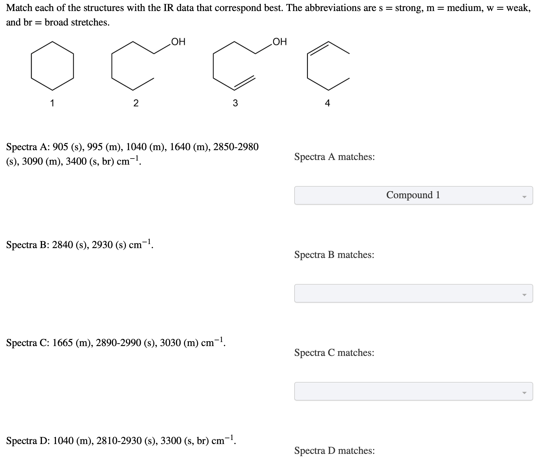 Solved Match each of the structures with the IR data that | Chegg.com