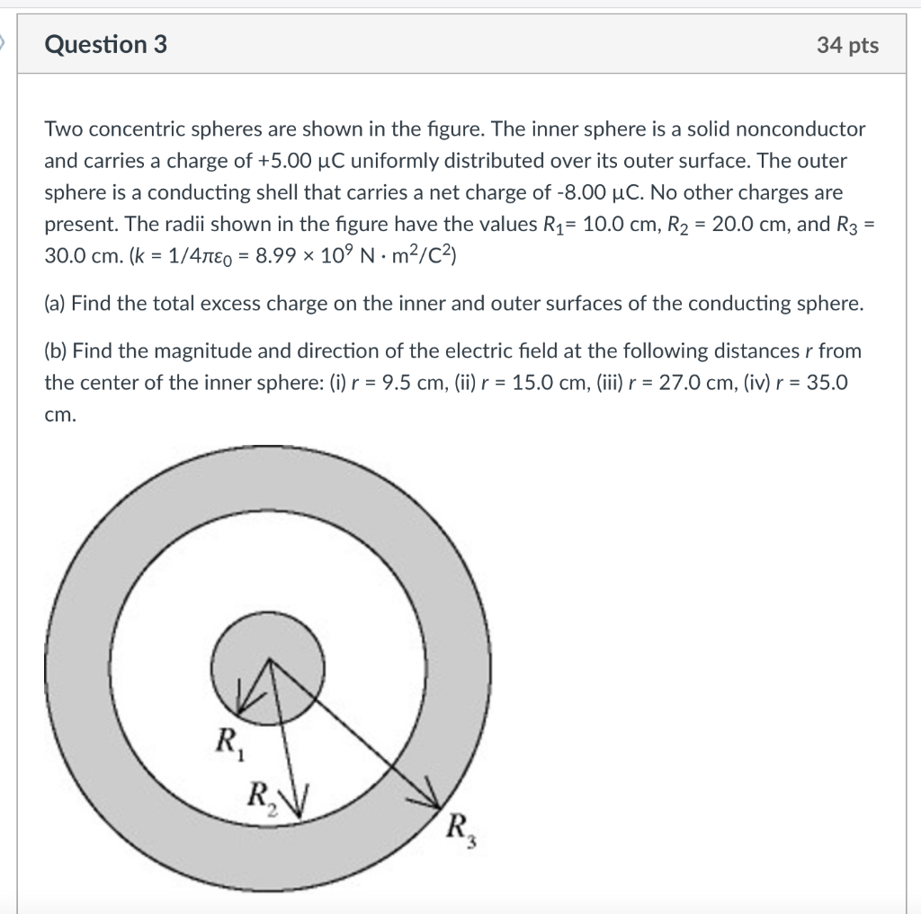 Solved Two concentric spheres are shown in the figure. The | Chegg.com