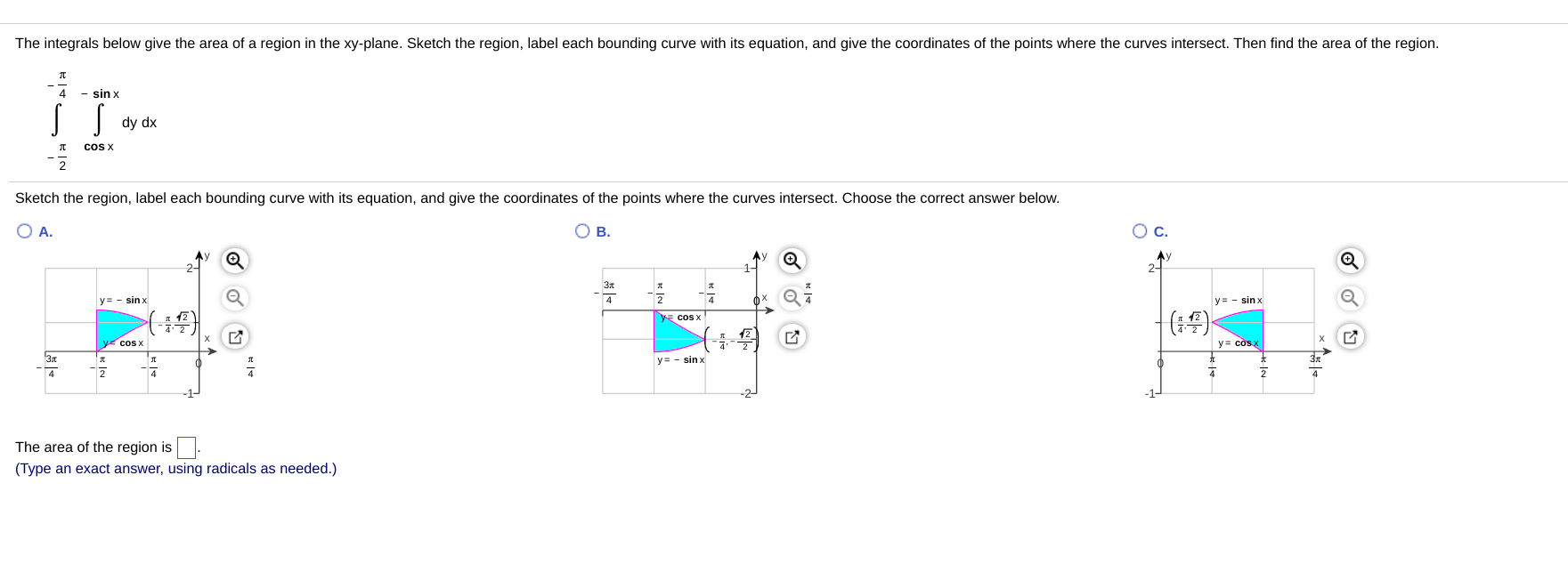 Solved The integrals below give the area of a region in the | Chegg.com