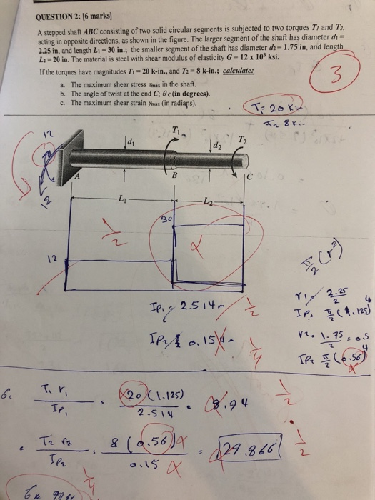Solved QUESTION 2: (6 marks] A stepped shaft ABC consisting | Chegg.com