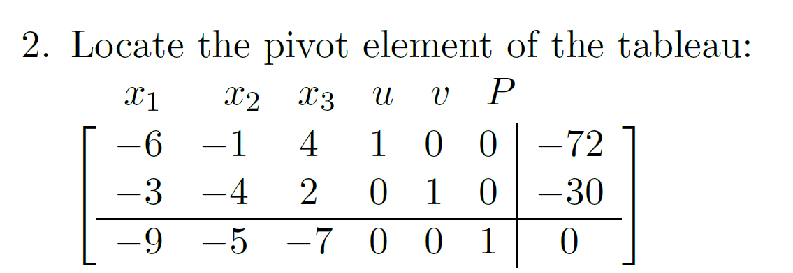 Solved 2. Locate the pivot element of the tableau: 3. The | Chegg.com