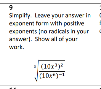 Solved 9 Simplify. Leave your answer in exponent form with | Chegg.com