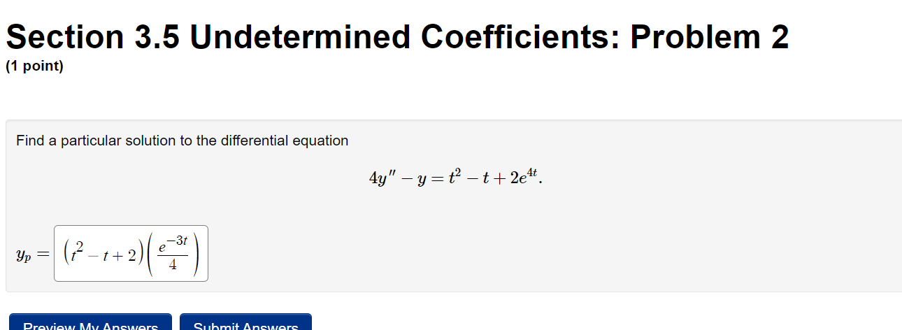 Solved Section 3.5 Undetermined Coefficients: Problem 2 (1 | Chegg.com