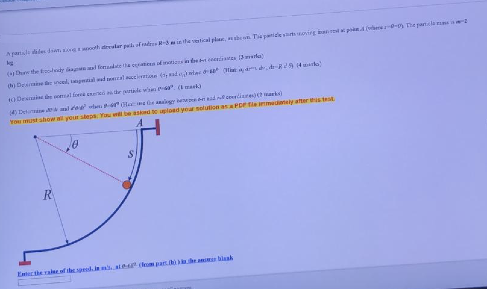 Solved A particle slides down long smooth circular path of | Chegg.com