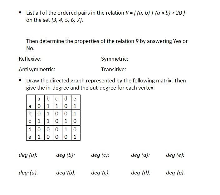 Solved List all of the ordered pairs in the relation | Chegg.com