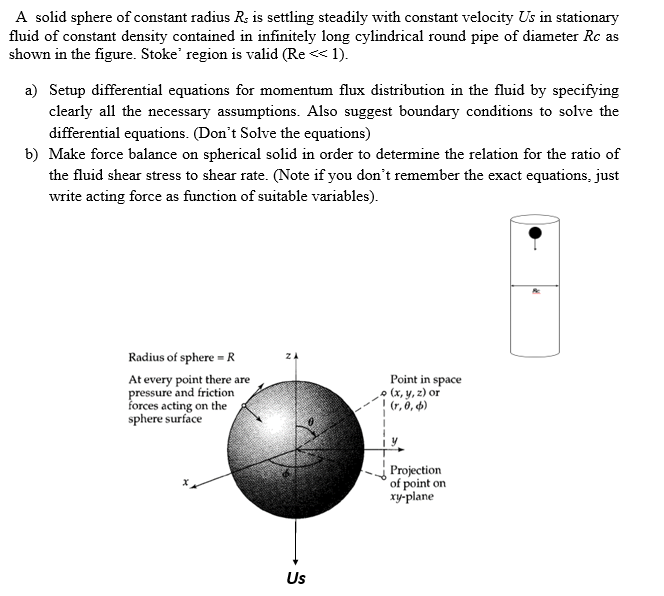 Solved A solid sphere of constant radius Rs is settling | Chegg.com