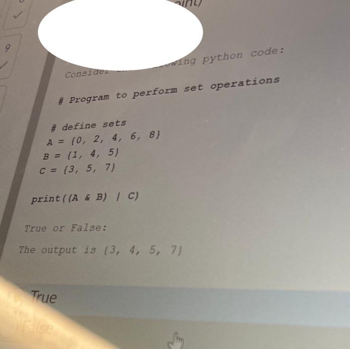 Solved 9 wing python code: Conside # Program to perform set | Chegg.com