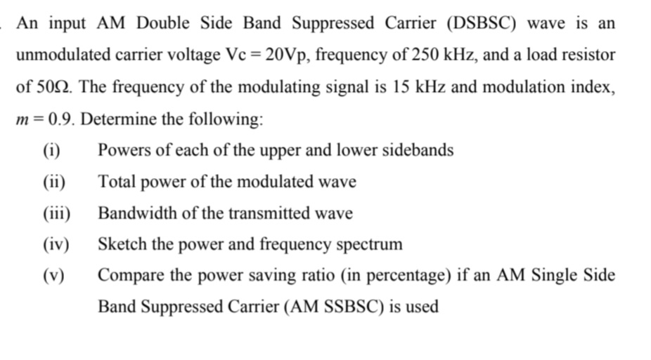 Solved An input AM Double Side Band Suppressed Carrier | Chegg.com