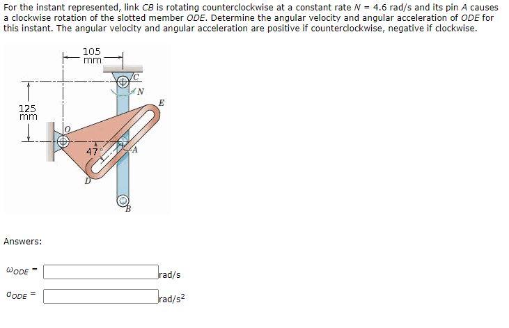 Solved For the instant represented, link CB is rotating | Chegg.com
