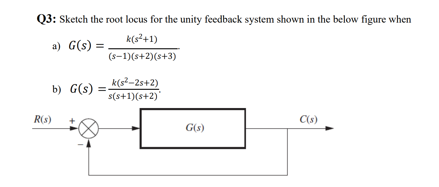 Solved Q3: Sketch the root locus for the unity feedback | Chegg.com