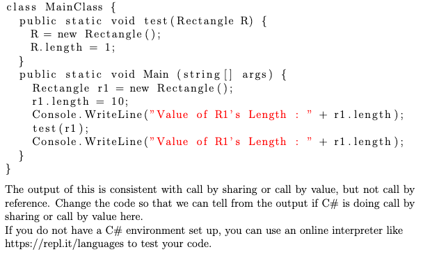 using System; class Rectangle { public double length; | Chegg.com