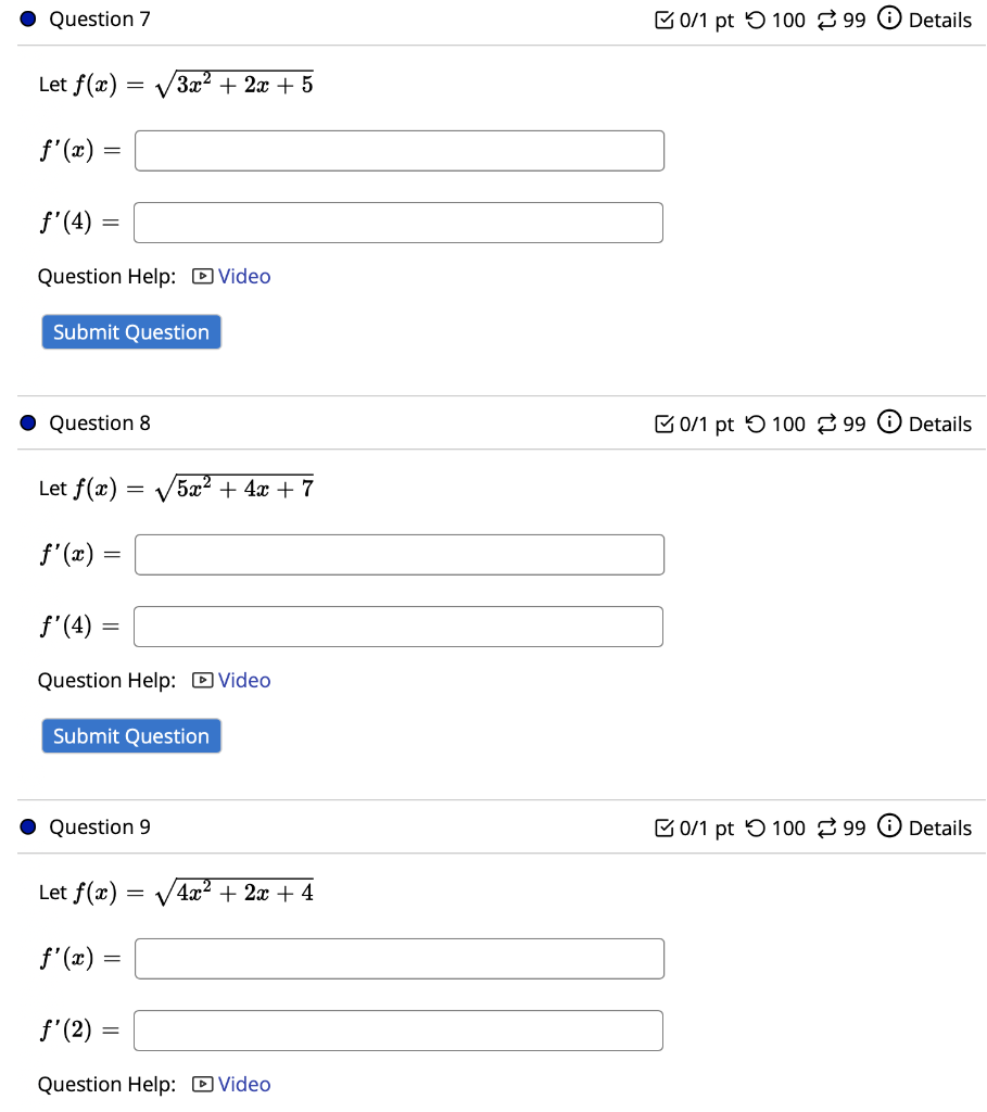 Solved Question 1 B0/1 pt o 100 99 Details If f(x) = (x2 + | Chegg.com Solved Question 1 B0/1 pt o 100 99 Details If f(x) = (x2 + | Chegg.com