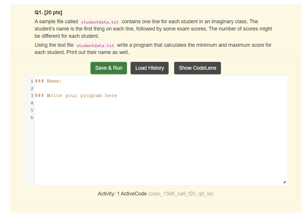 Solved Q1. [20 pts] A sample file called studentdata.txt | Chegg.com