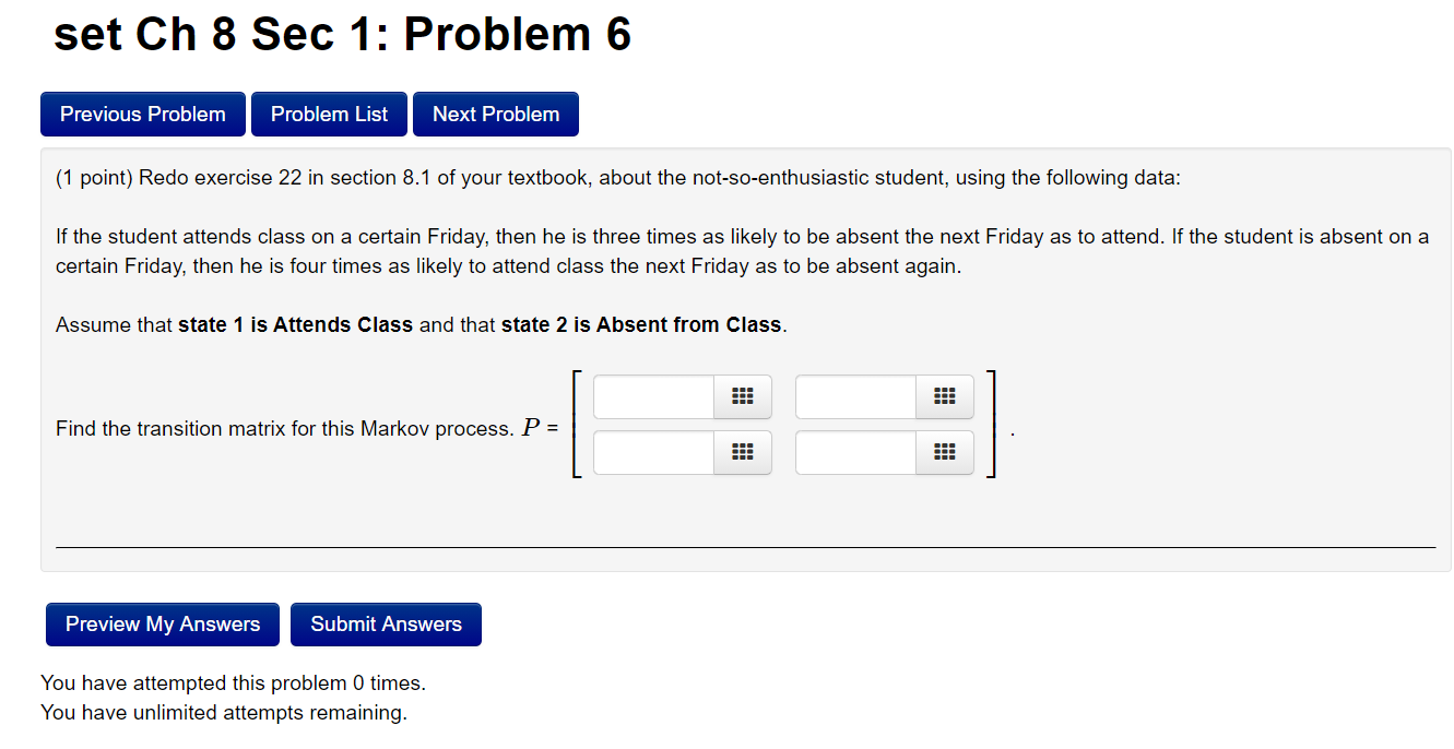 Solved set Ch 8 Sec 1: Problem 6 Previous Problem Problem | Chegg.com