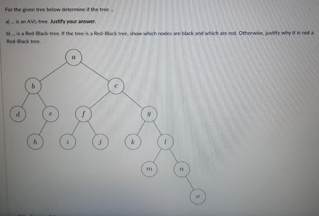 Solved For the given tree below determine if the tree ... | Chegg.com