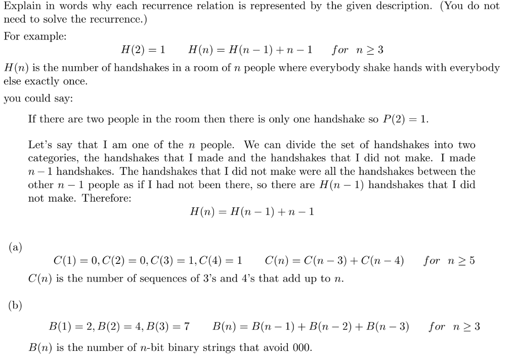 Solved Explain in words why each recurrence relation is | Chegg.com