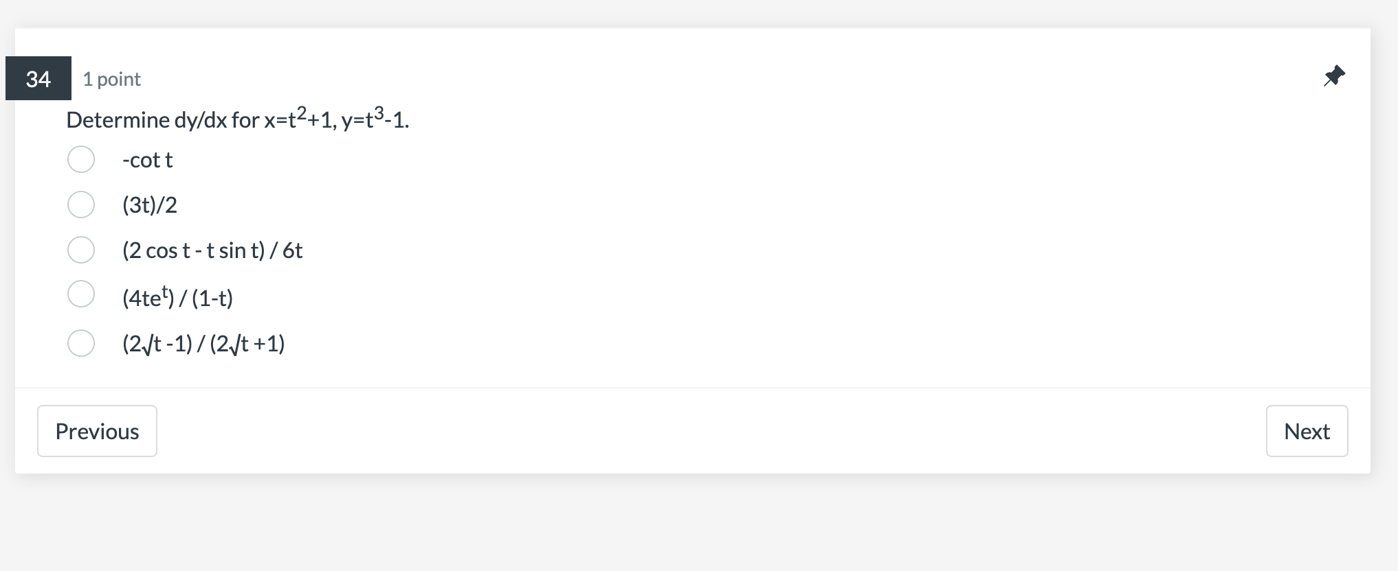 Solved Determine dy/dx for x=t2+1,y=t3−1 −cott (3t)/2 | Chegg.com