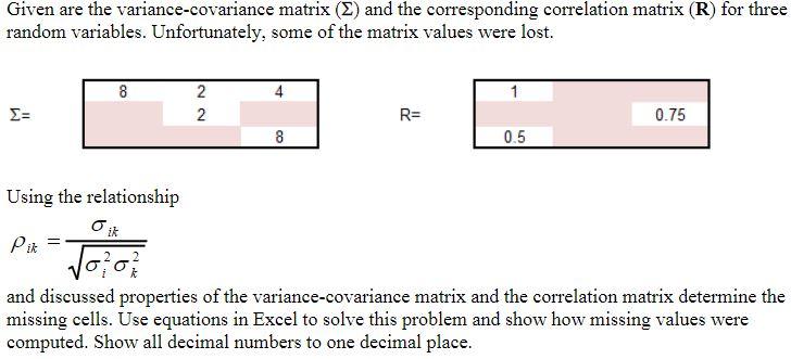 Solved Given are the variance-covariance matrix (2) and the | Chegg.com