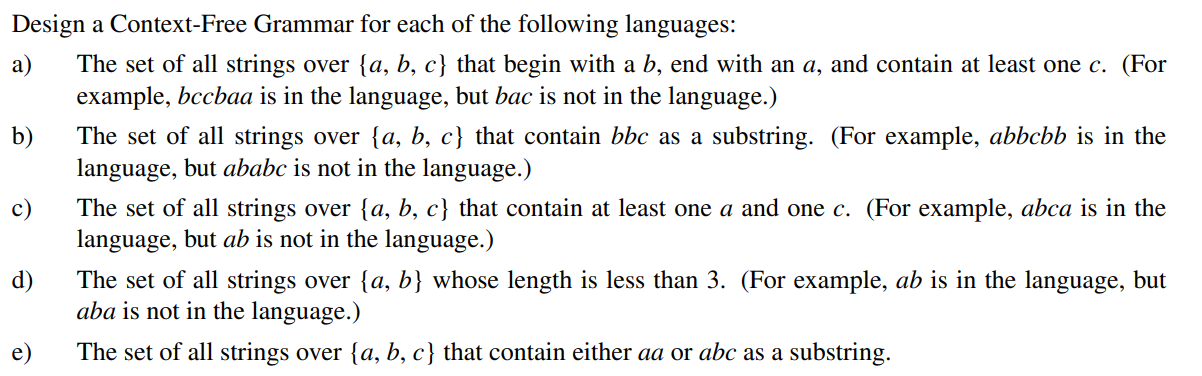 Solved Design a Context-Free Grammar for each of the | Chegg.com