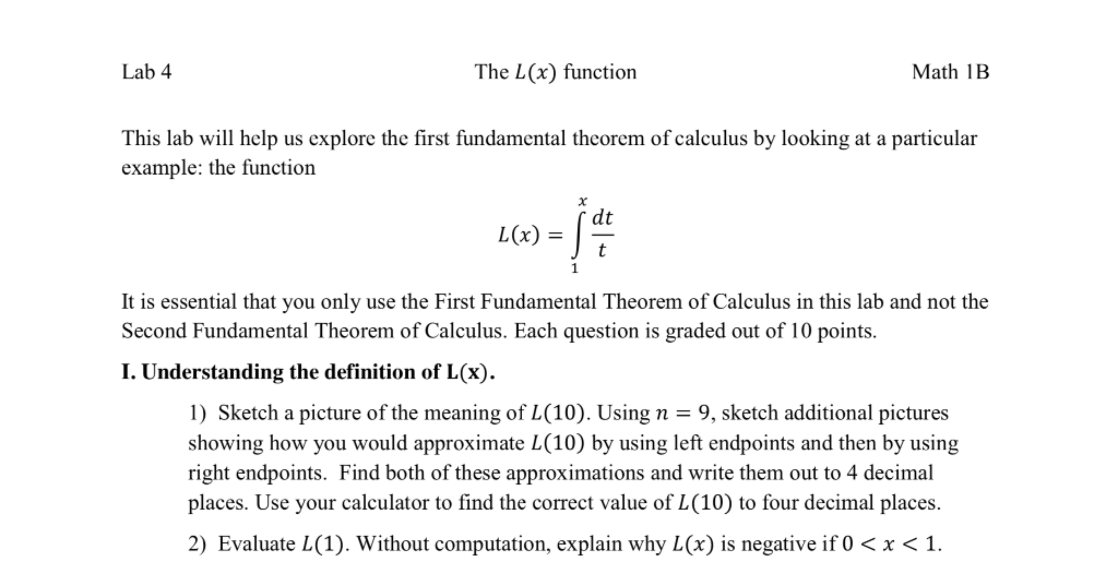 Solved Lab 4 The L(x) function Math 1B This lab will help us | Chegg.com