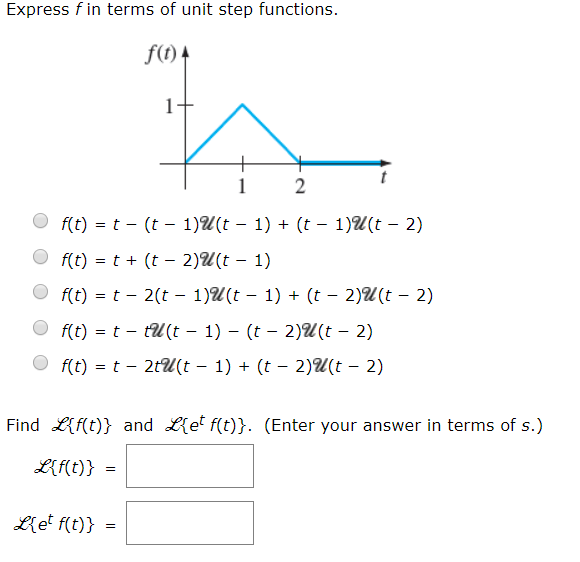 Solved Express f in terms of unit step functions. O f(t) = | Chegg.com