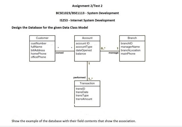 Solved Show The Example Of The Database With Their Field 