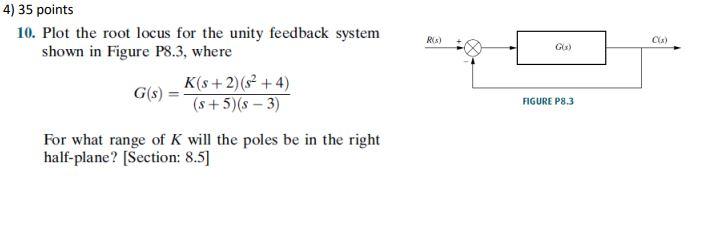 Solved 10. Plot the root locus for the unity feedback system | Chegg.com