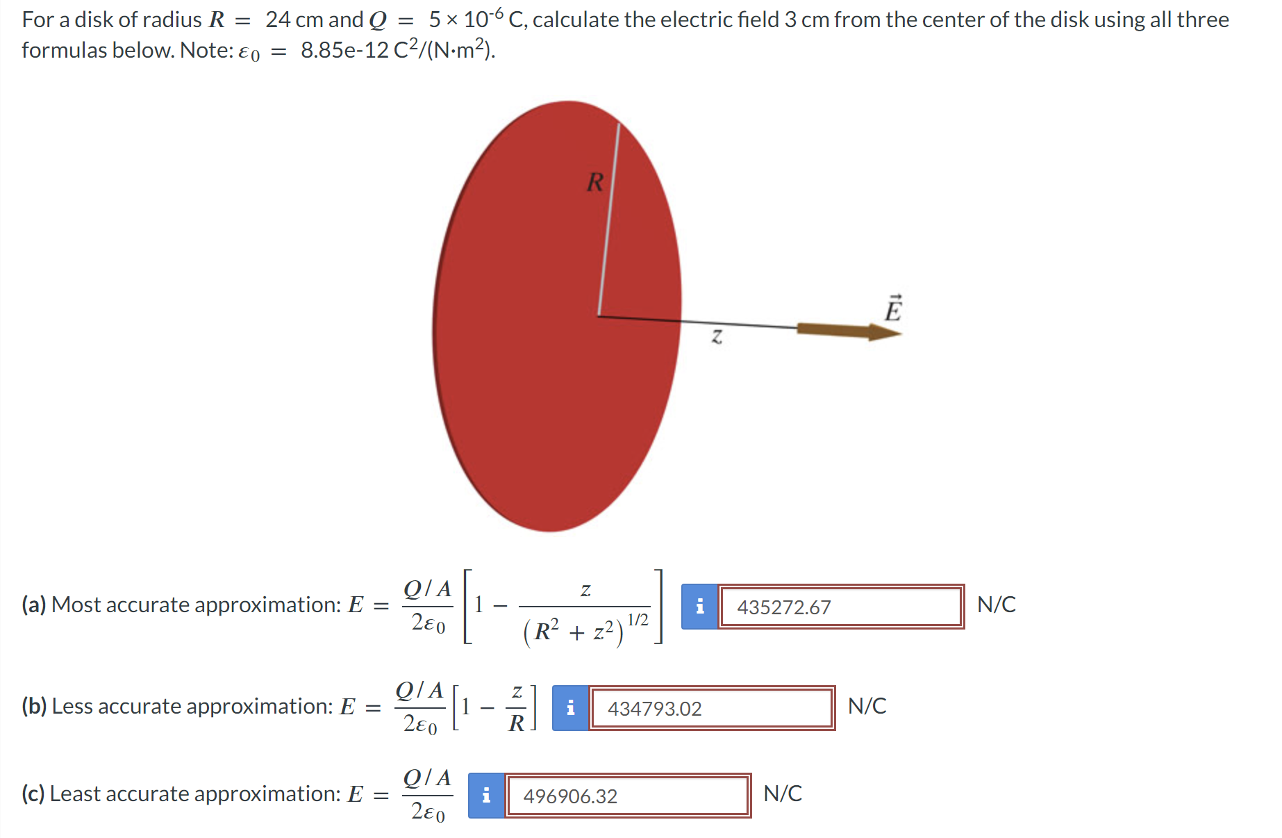Solved For a disk of radius R=24cm ﻿and Q=5×10-6C, | Chegg.com