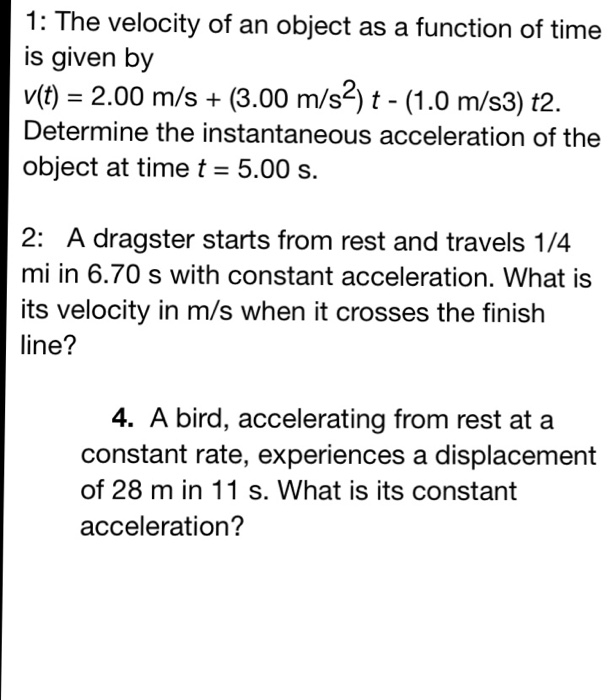 Solved The Velocity Of An Object As A Function Of Time Is