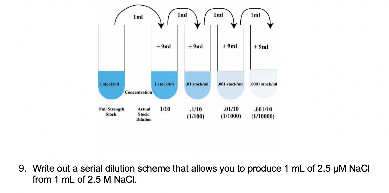 Solved Iml 1ml 1ml 1 ml + 9ml + 9ml + 9ml + 9ml 1 stock/ml | Chegg.com