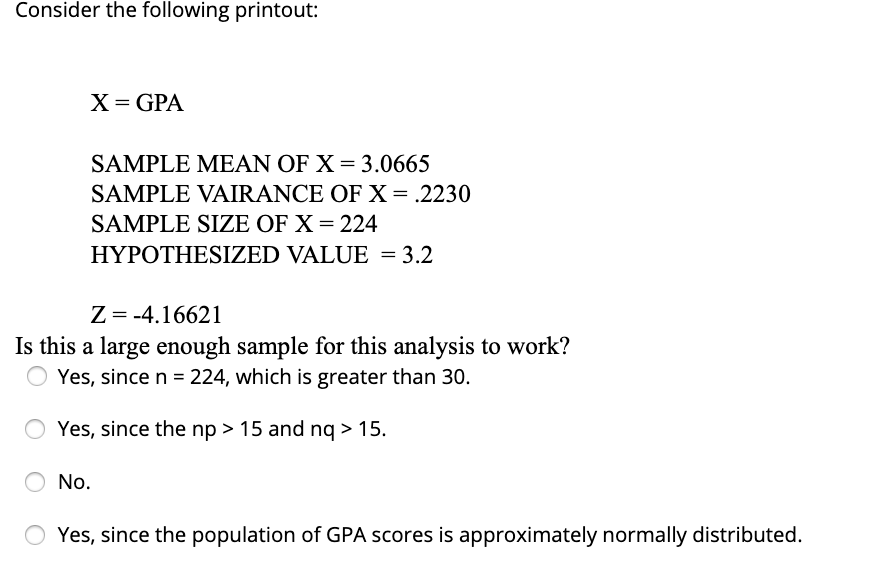 Solved Consider the following printout: X=GPA SAMPLE MEAN OF | Chegg.com