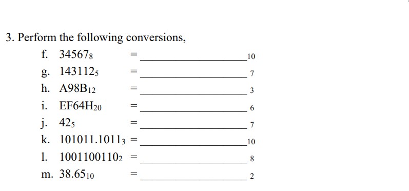 Solved 3. Perform the following conversions, f. \\( | Chegg.com
