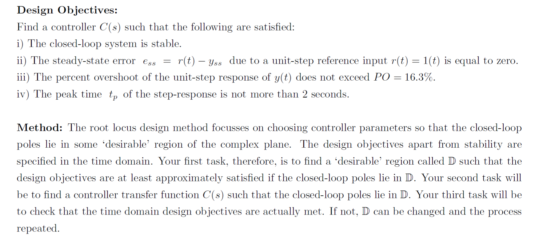Solved Figure 1: Unity-Feedback SystemDesign Objectives: | Chegg.com
