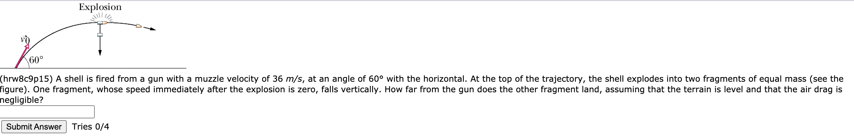 Solved (hrw8c9p15) A shell is fired from a gun with a muzzle | Chegg.com