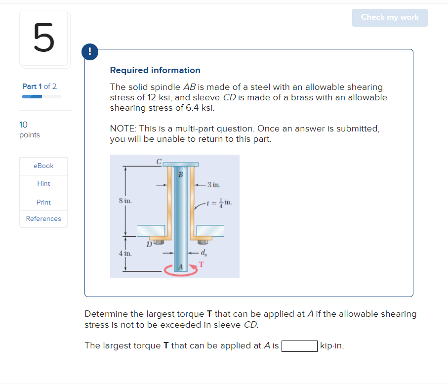 Solved Check my work 5 ! Part 1 of 2 Required information | Chegg.com