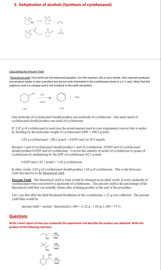 Solved: 2. Dehydration Of Alcohols (Synthesis Of Cyclohexa... | Chegg.com
