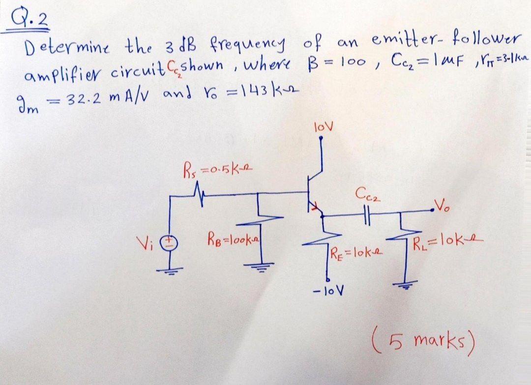 Solved Q.2 Determine the 3 dB frequency of an emitter | Chegg.com